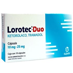 LOROTEC-DUOCAJA c/10 CAP Ketorolaco 10 mg, Tramadol 25 mg Caja con 10 ...